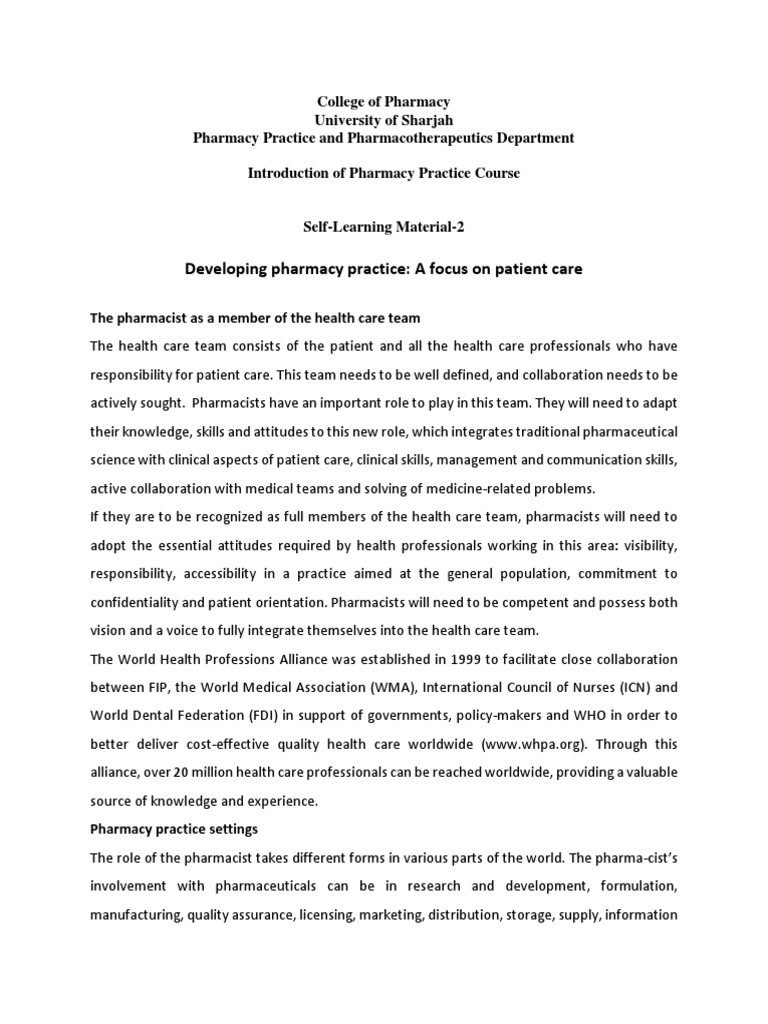 Self-Learning Material-2 | PDF | Pharmacy | Pharmacist
