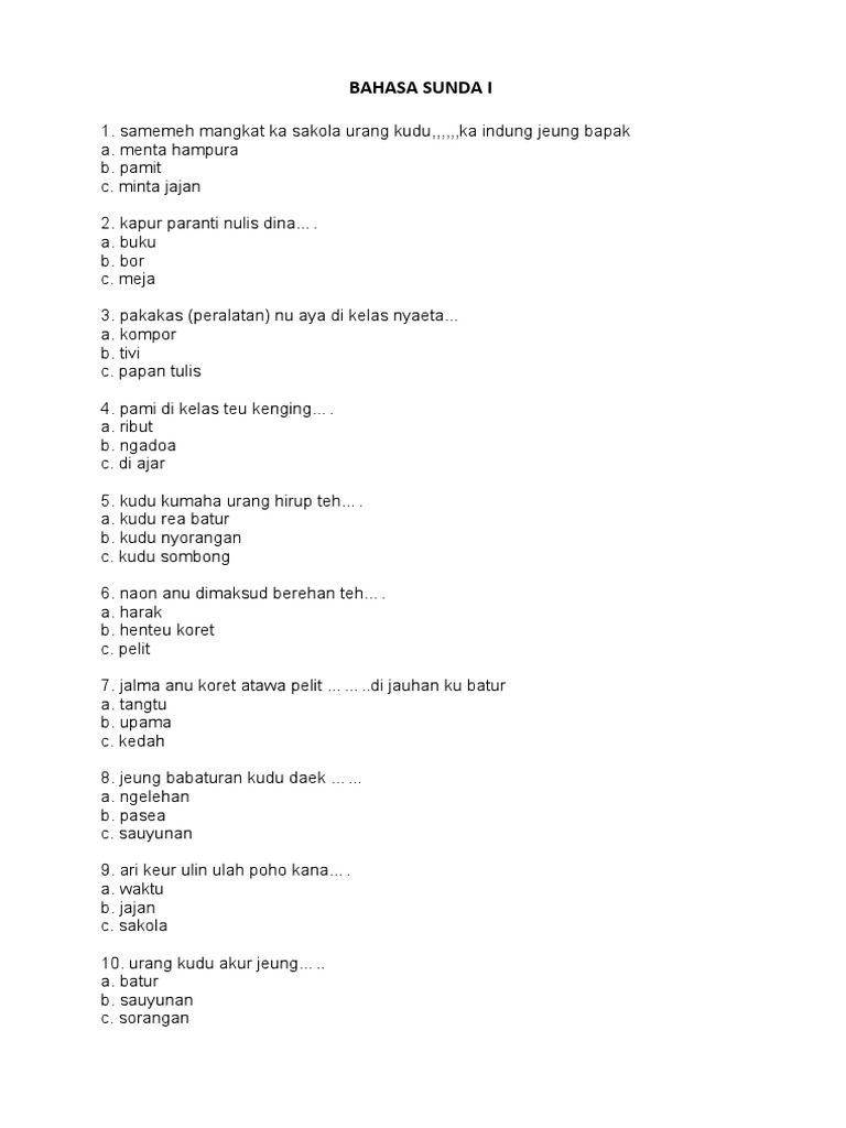 Uas Kelas 2 Sd Bahasa Sunda Pdf