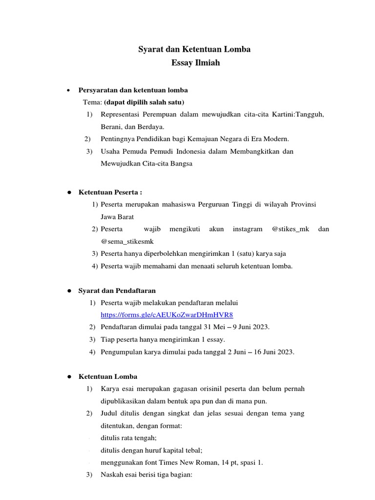 Syarat Dan Ketentuan Lomba Essay Ilmiah-1 | PDF