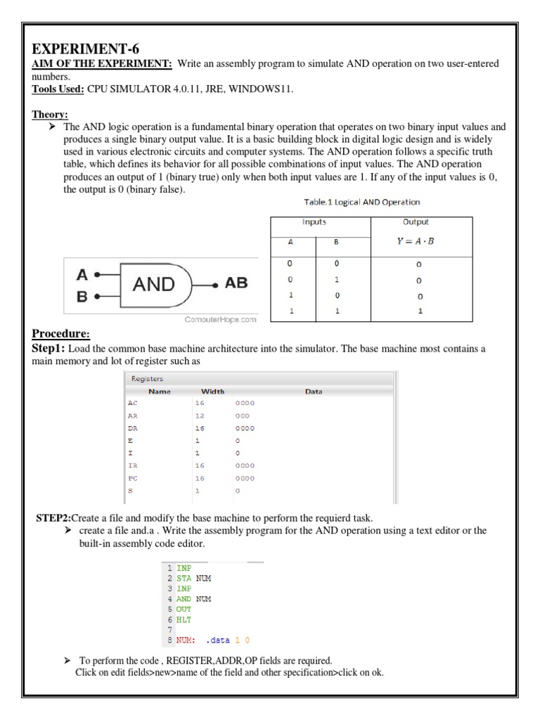 Assembly Program for AND Operation | PDF