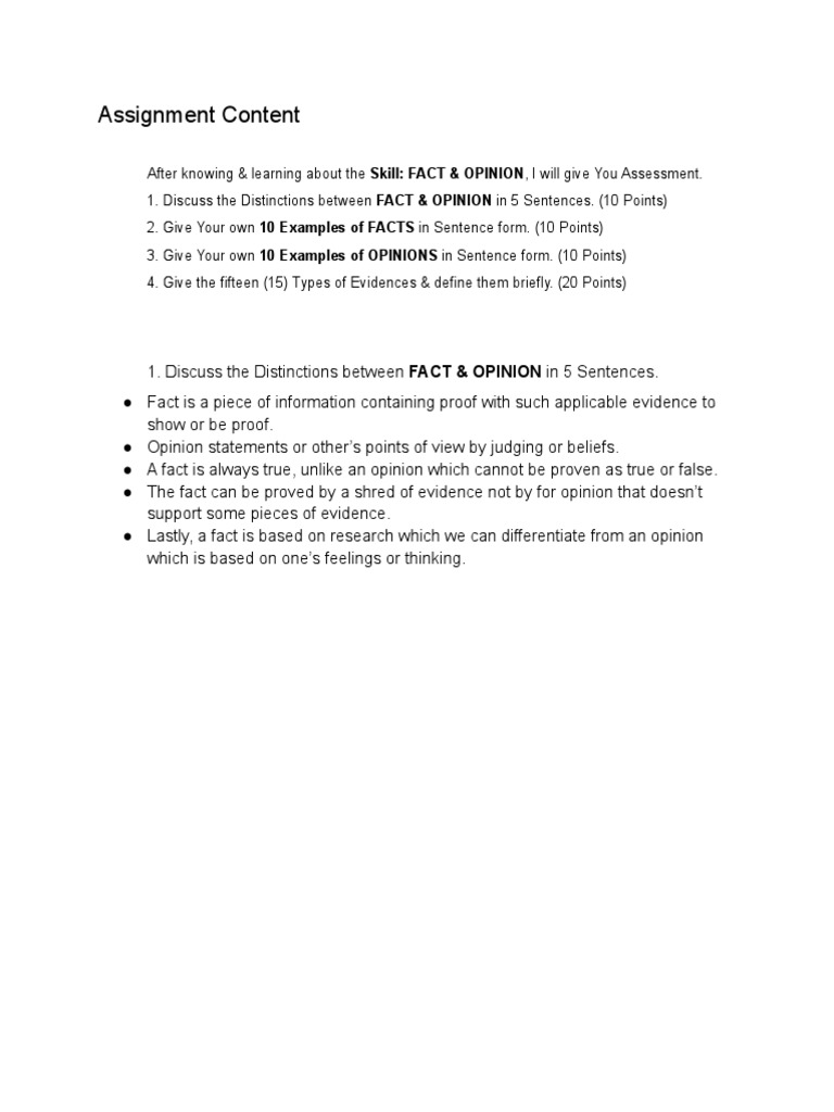 Understanding Facts, Opinions, and Evidence | PDF | Social Science ...