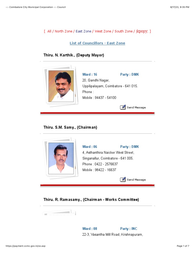 Coimbatore City Municipal Corporation - : - Council | PDF