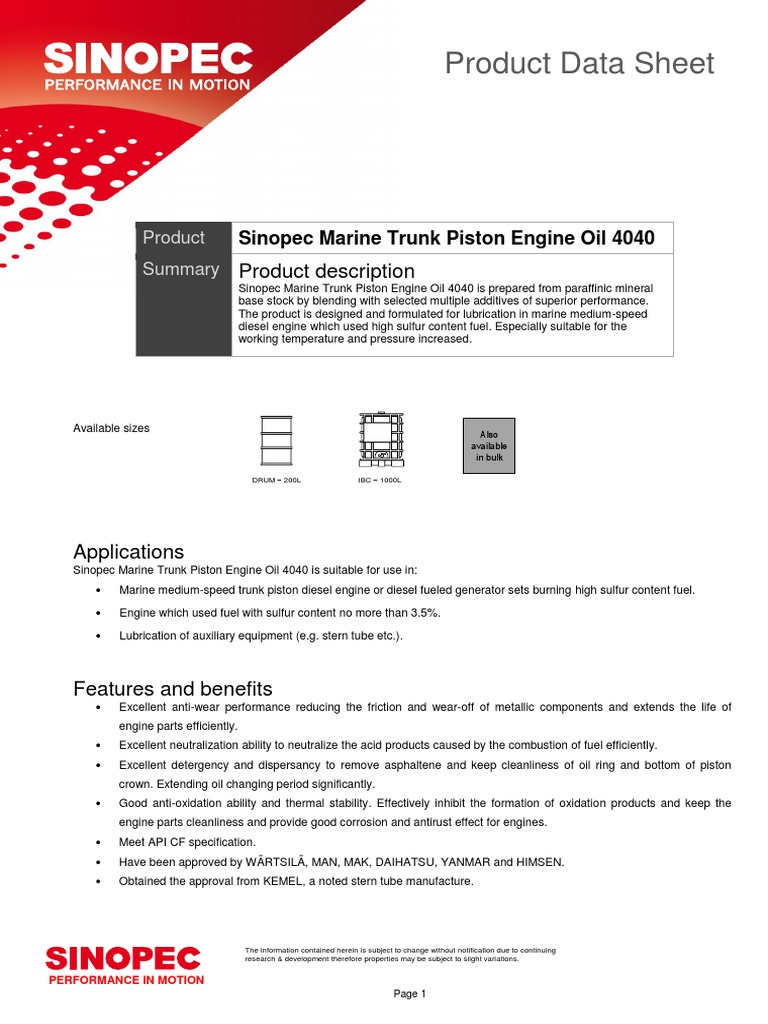 Marine Trunk Piston Engine Oil 4040 | PDF | Motor Oil | Internal ...