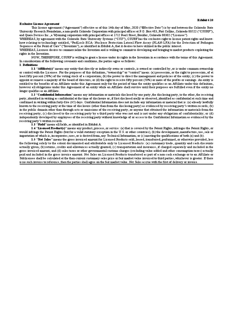 Exclusive License Agreement | PDF | Royalty Payment | Patent