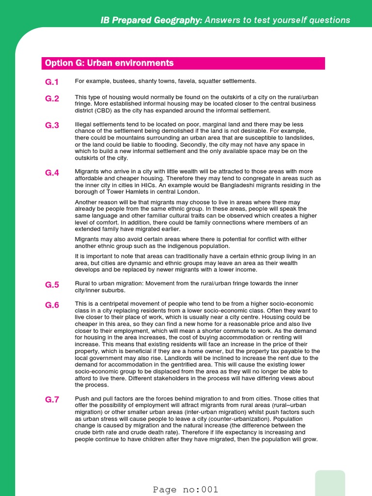 IB Diploma Geography Option G Urban Environments Test-yourself-Answers ...