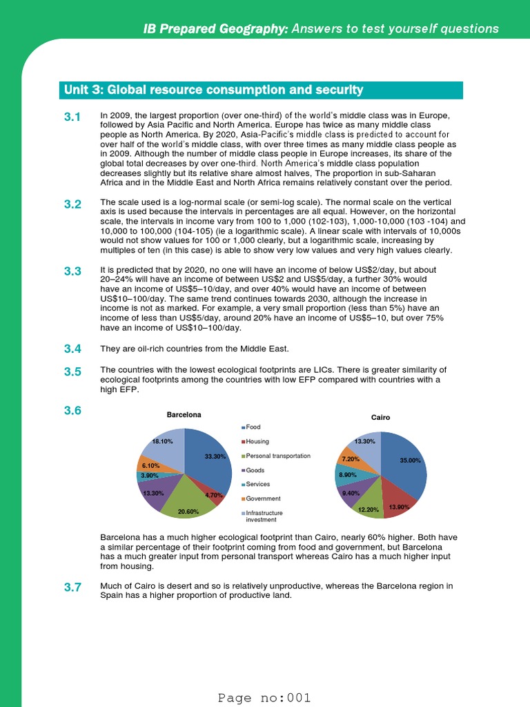 IB Diploma Geography Unit 3 Global Resource Consumption and Securityf-Answers | PDF | Resource ...