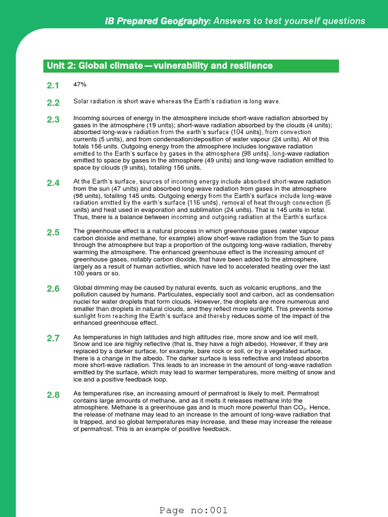 IB Diploma Geography Unit 2 Global Climate - Vulnerability and ...
