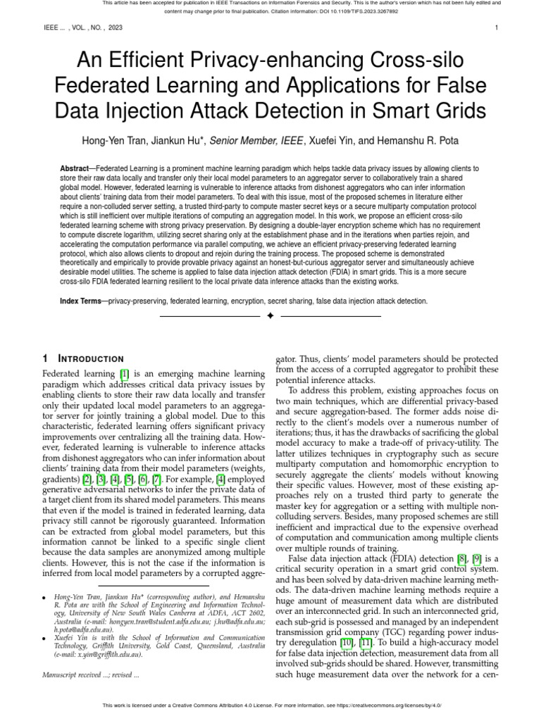 An Efficient Privacy-Enhancing Cross-Silo Federated Learning and Applications For False Data ...