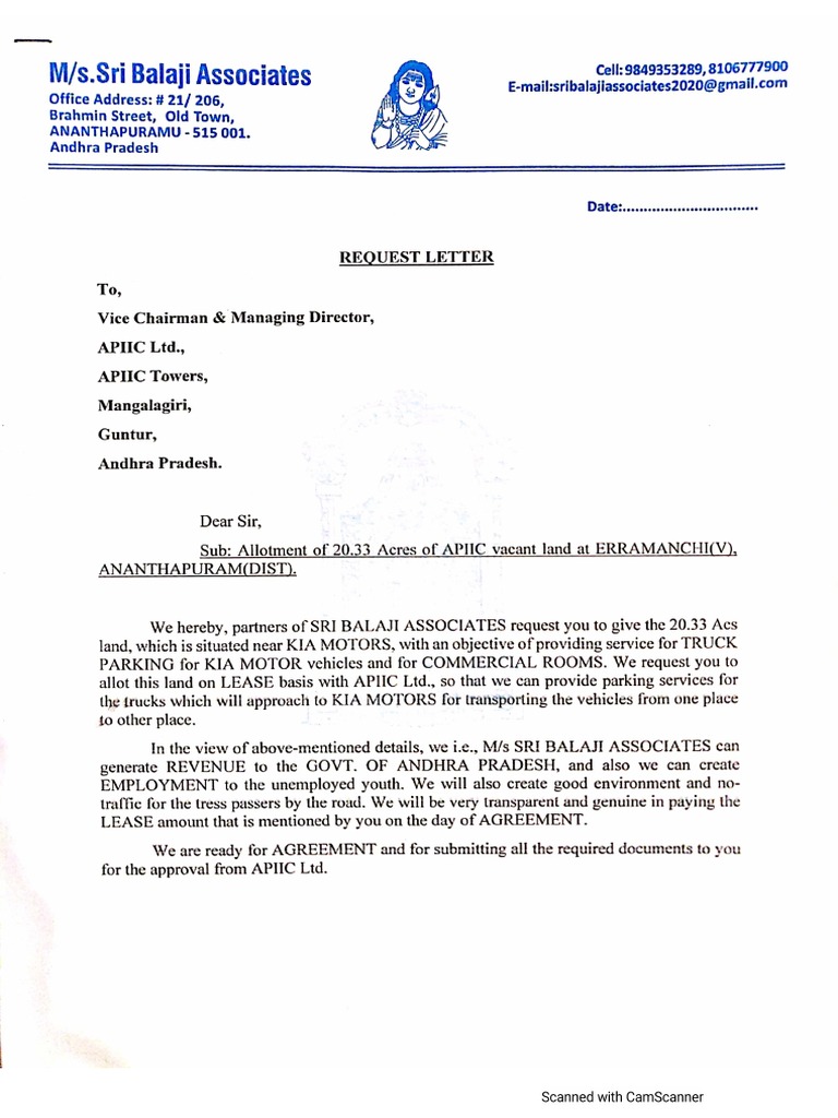Request Letter To Apiic | PDF