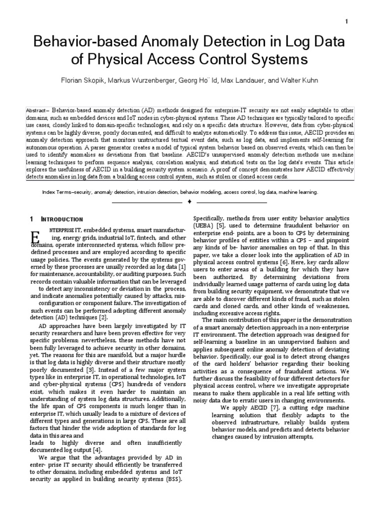 Behavior-Based Anomaly Detection in Log Data of Physical Access Control ... Behavior-Based Anomaly Detection in Log Data of Physical Access Control ...