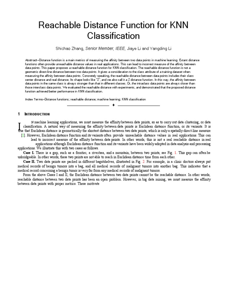 Reachable Distance Function For Knn Classification Pdf