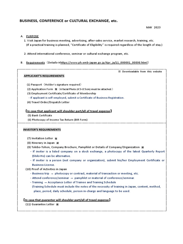 Japan Business Visa Requirements Guide | PDF | Business