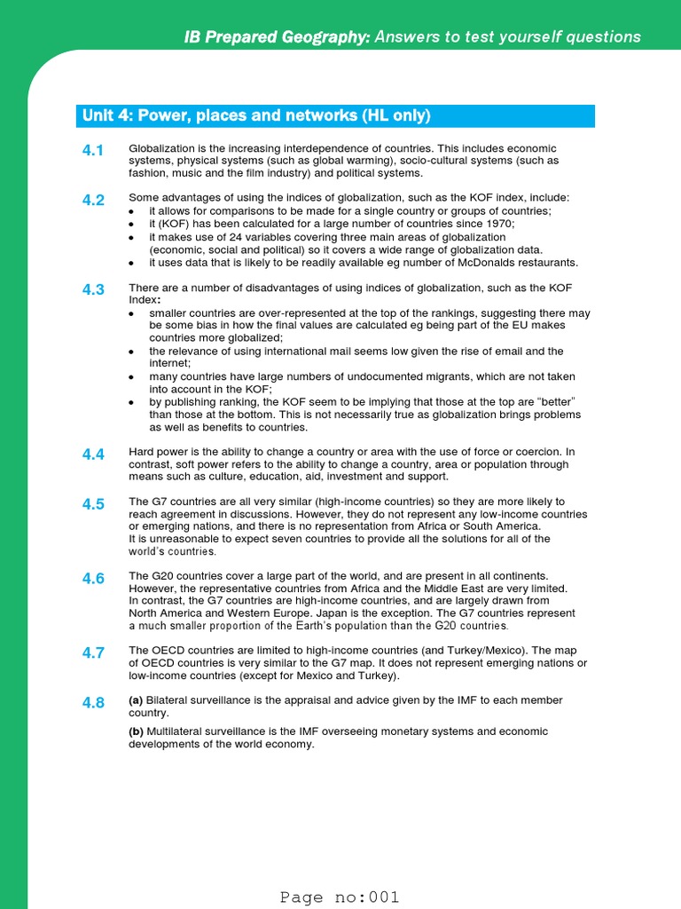 IB Diploma Geography Unit 4 Power, Places and Networks (HL Only) Test ...