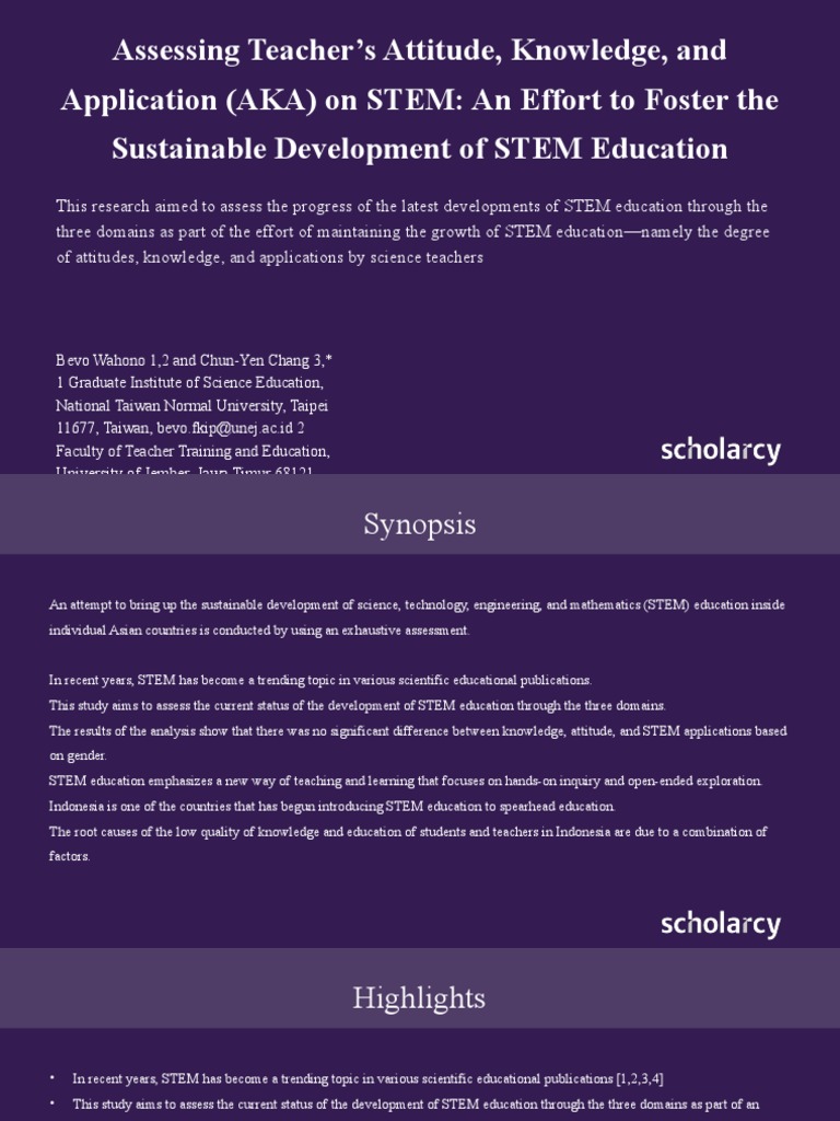 Assessing Teacher S Attitude Knowledge and Application AKA On STEM An Effort To Foster The ...