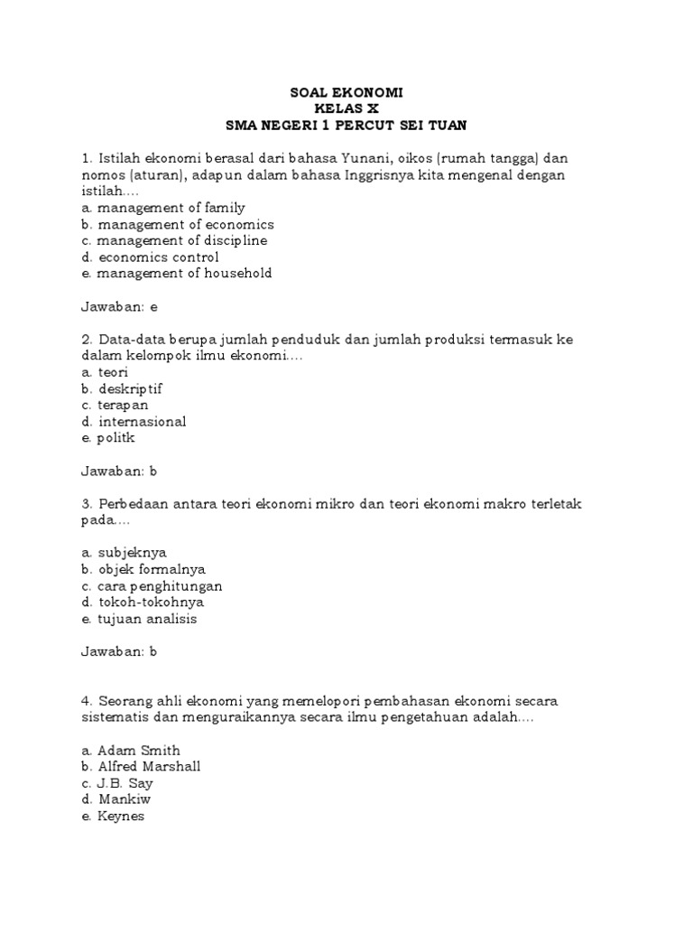 Soal Asesmen Ekonomi Kelas X | PDF | Pengelolaan Keuangan & Uang