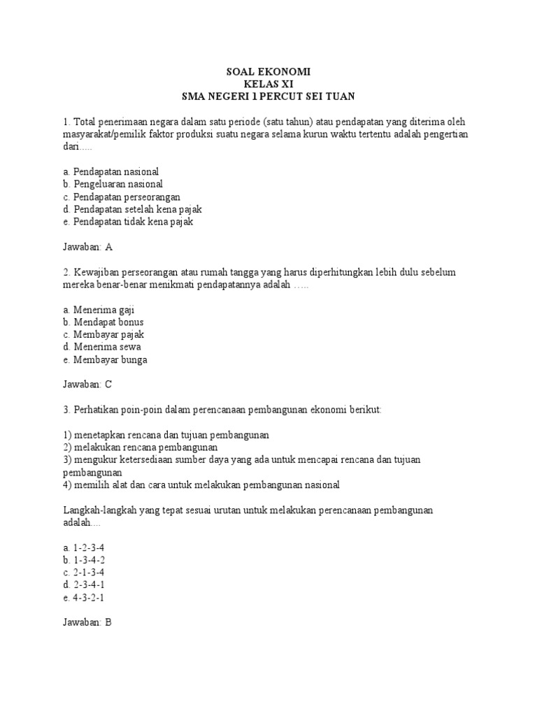 Bank Soal Ekonomi Kelas Xi | PDF | Karier & Perkembangan