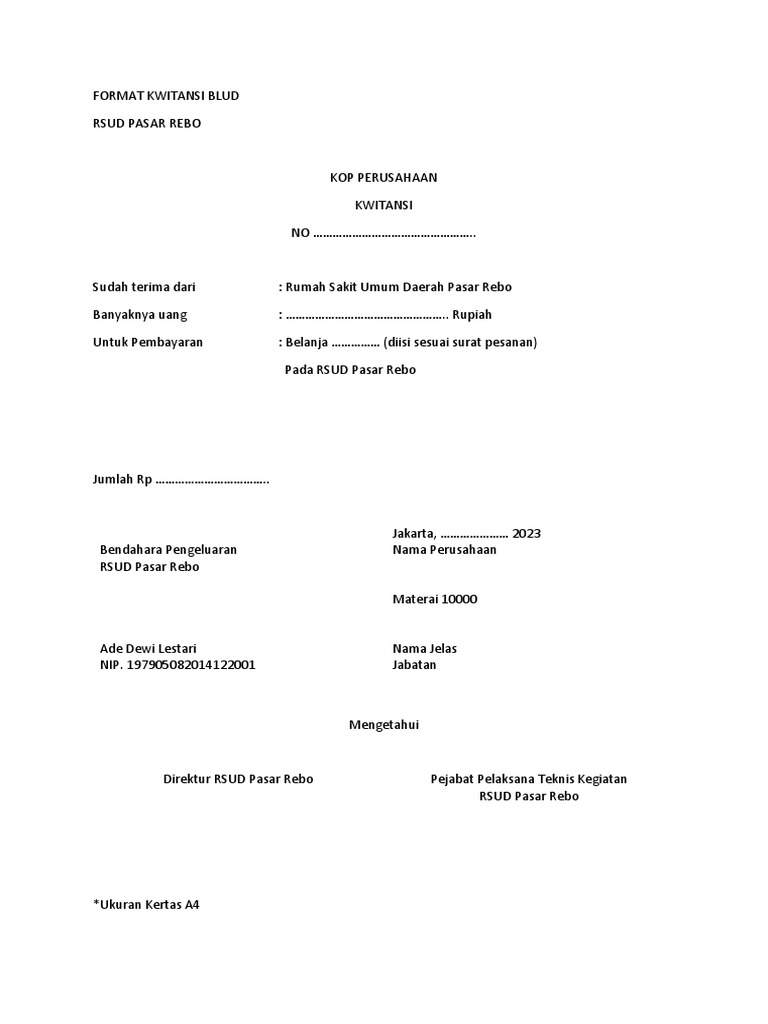Format Kwitansi RSUD Pasar Rebo | PDF