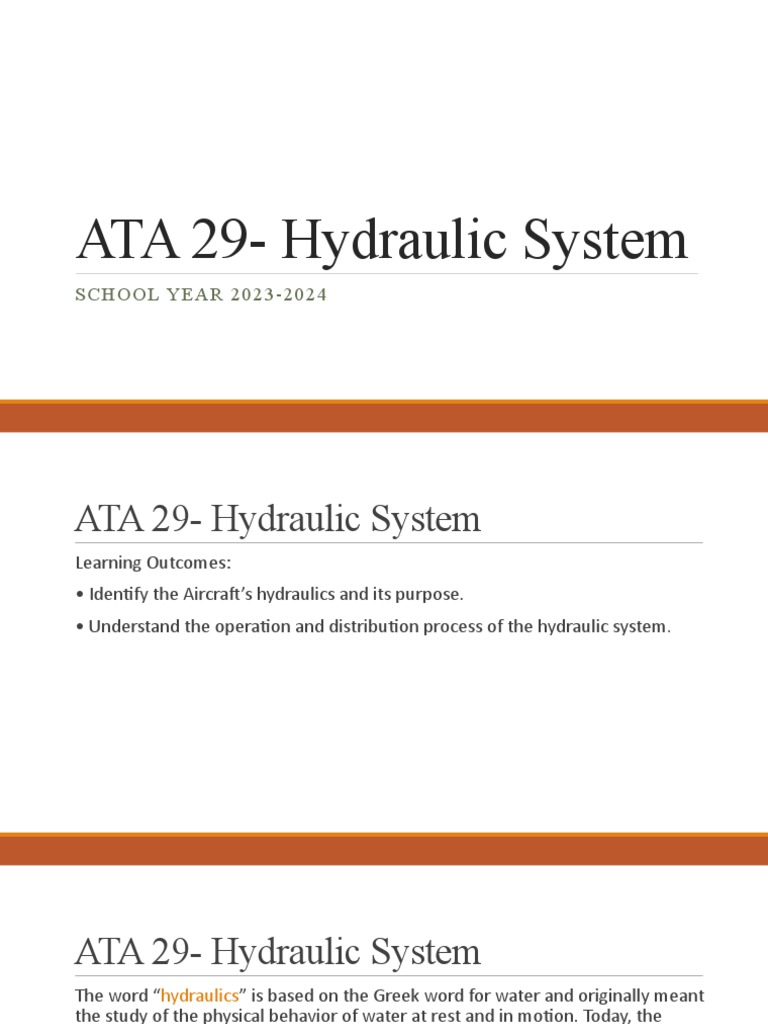 ATA 29-Hydraulic System: SCHOOL YEAR 2023-2024 | PDF | Valve | Pump