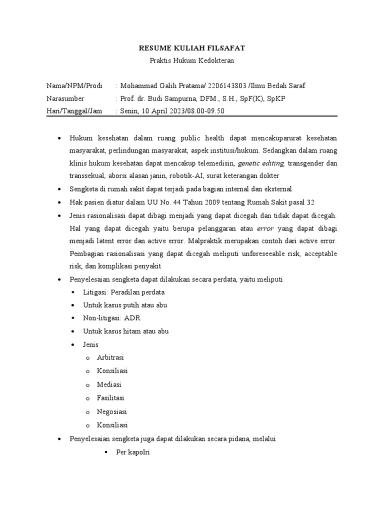 Resume Kuliah FKU-5 Prof. Dr. Budi Sampurna, DFM., S.H., SPF (K), SPKP - Ilmu Bedah Saraf ...