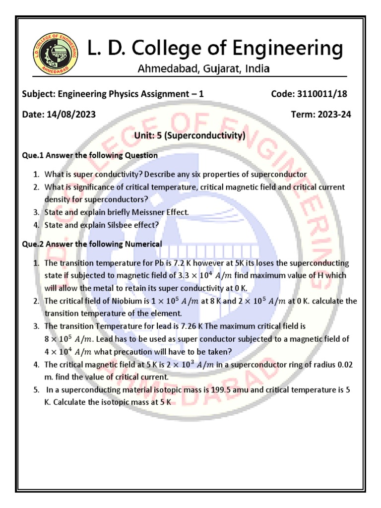Eng. Phy Assignment - 1 | PDF