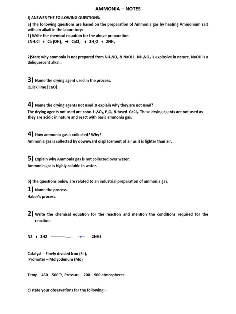 Laboratory Preparation of Ammonia | PDF | Cooking, Food & Wine ...