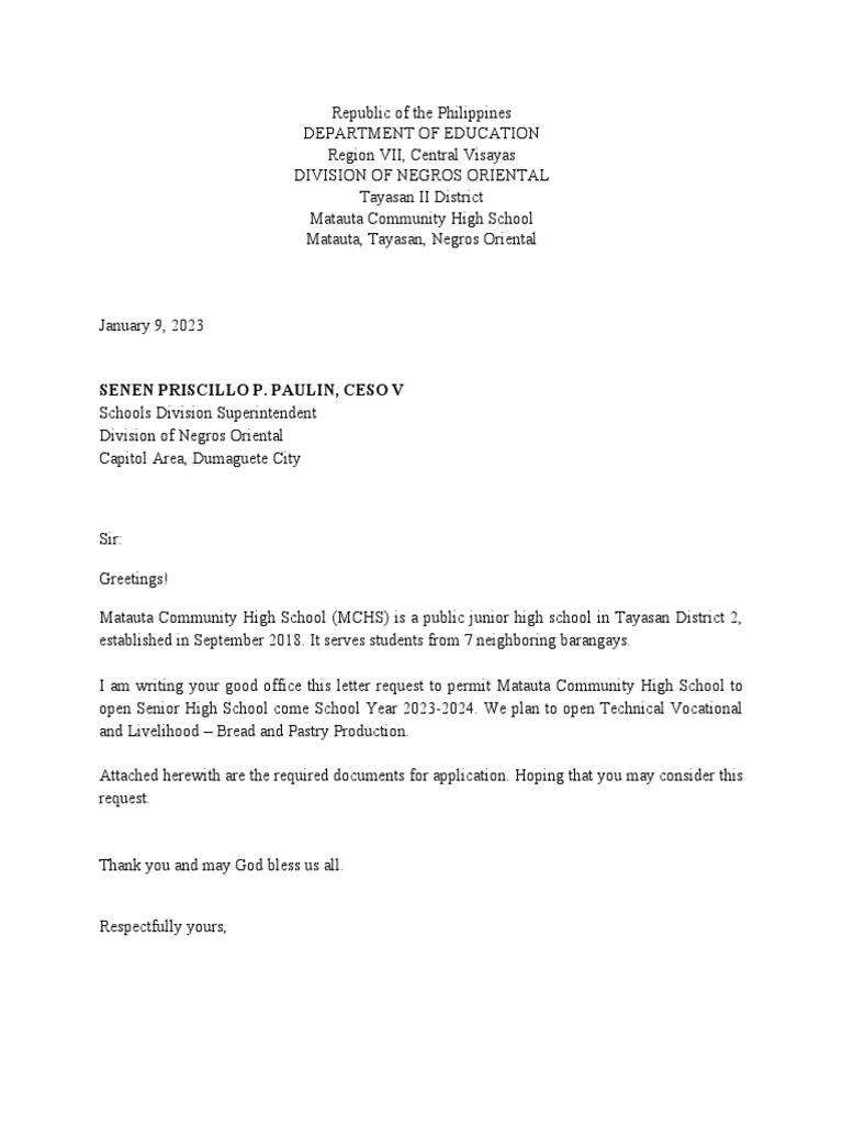 Letter Request Shs | PDF