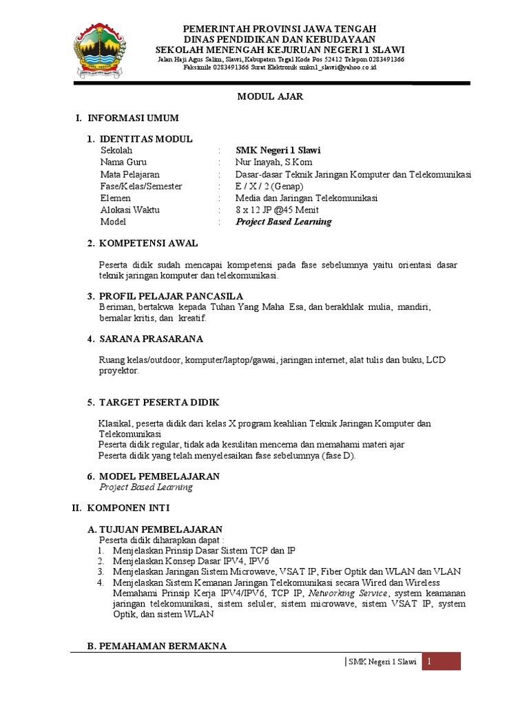 Modul Ajar DTJKT Media Dan Jaringan Telekomunikasi | PDF | Karier ...
