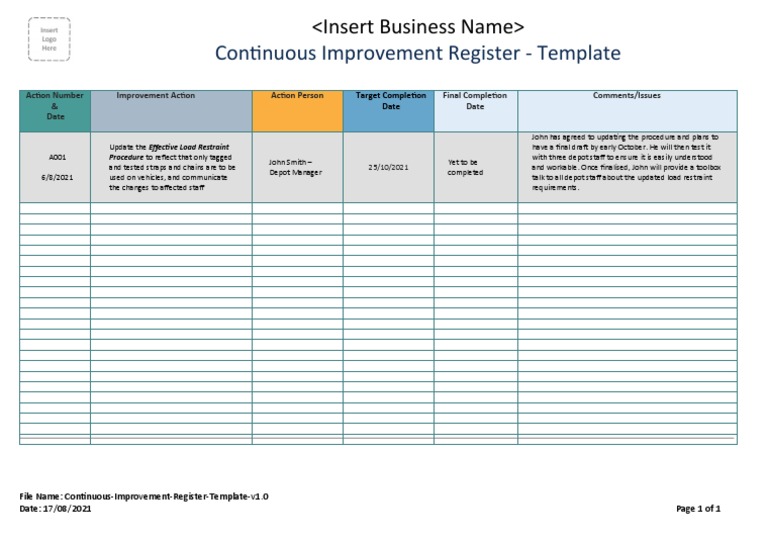 Continuous Improvement Log | PDF