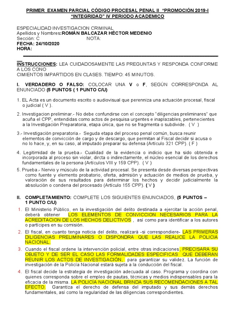 Examen Código Procesal Penal | PDF | Fiscal | Policía