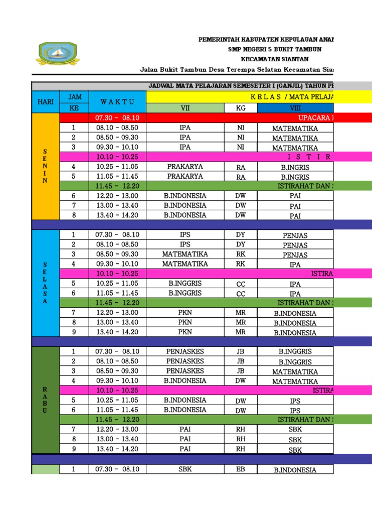 Jadwal Mapel T.P 2023 2024 New | PDF