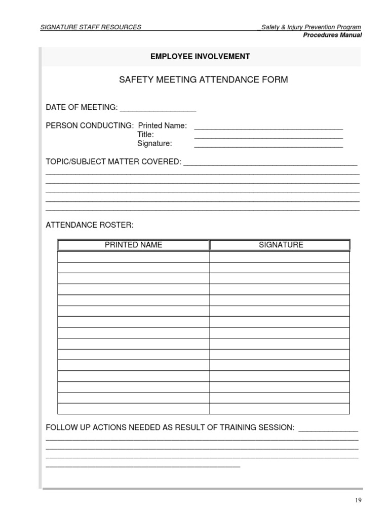 Safety Meeting Attendance Form | PDF