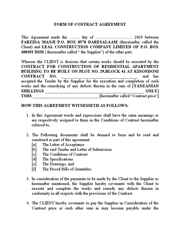Form of Contract Agreement | PDF | Contract Law | Business