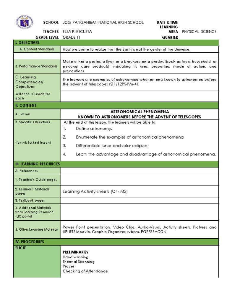 Physical Science Cot | PDF