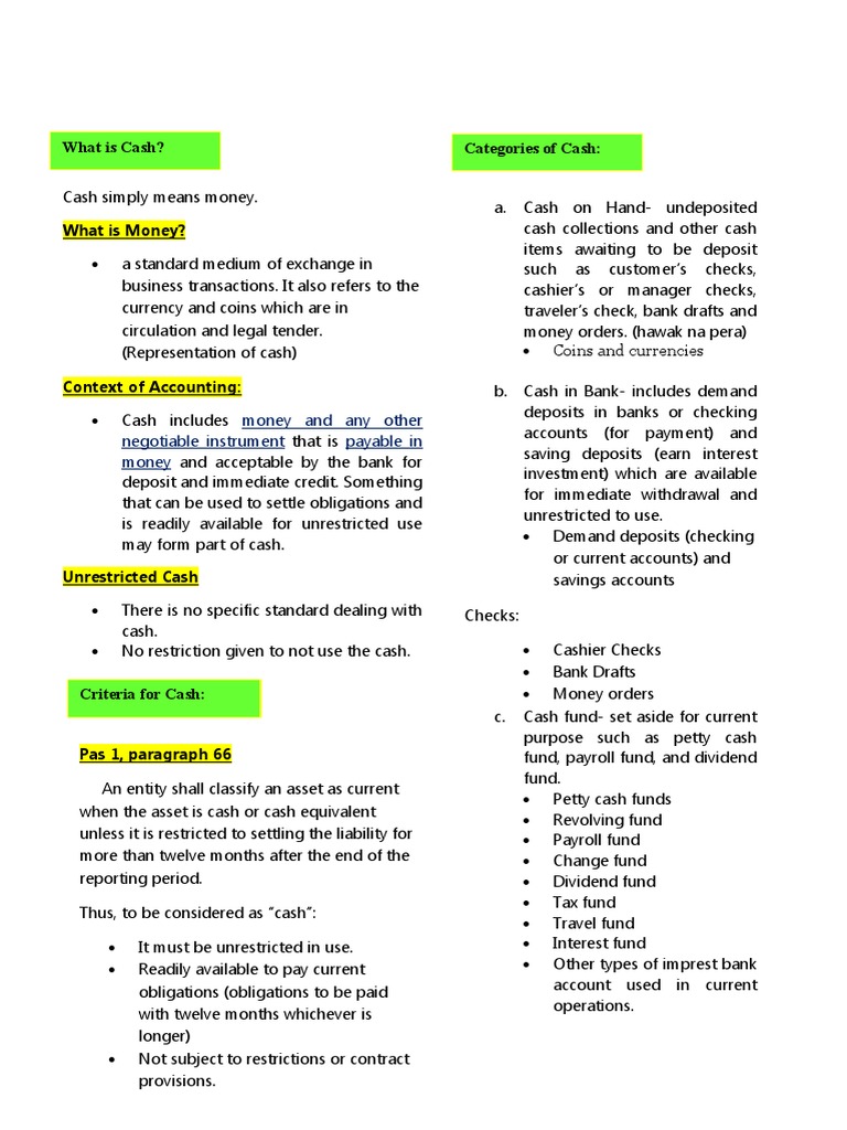 Chapter One - Cash & Cash Equivalents | PDF