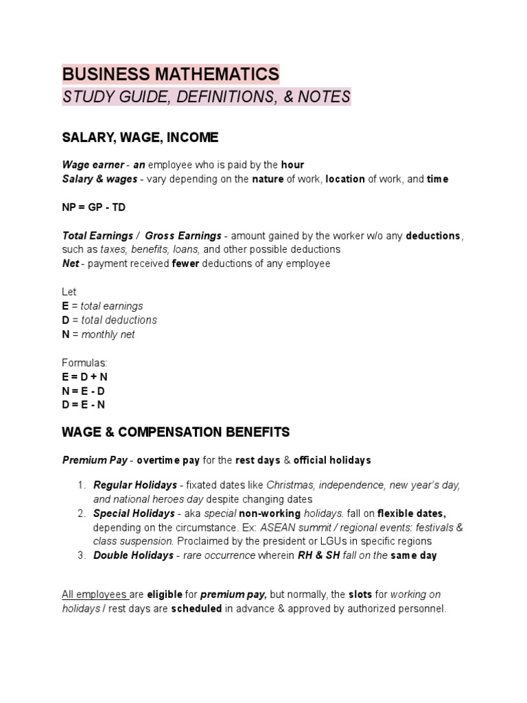 Business Mathematics: Wage & Compensation Guide | PDF