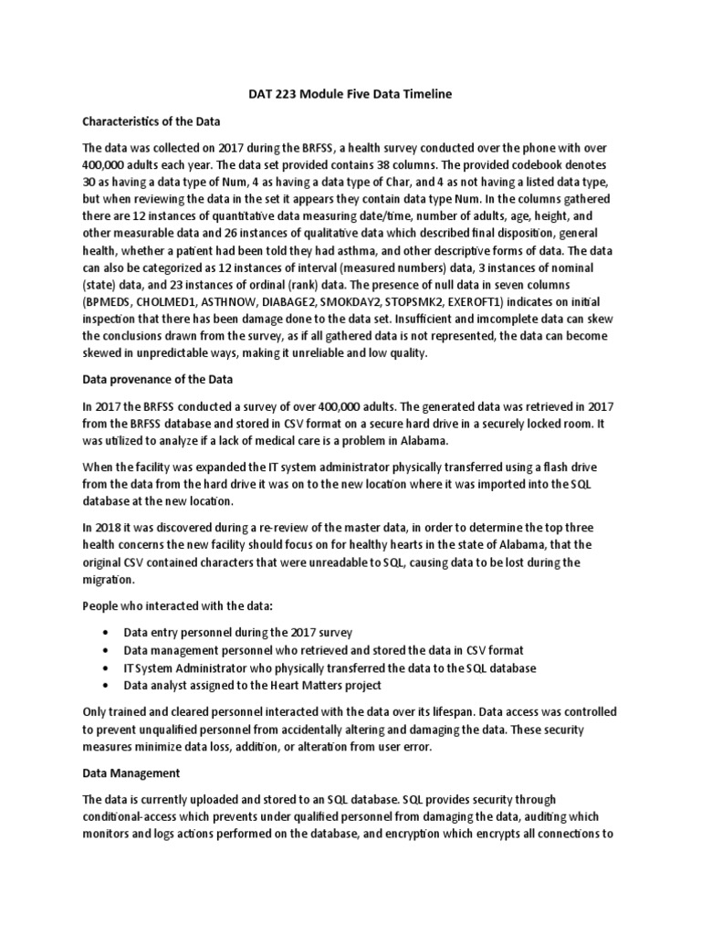 DAT 223 Module Five Data Timeline Fletcher | PDF
