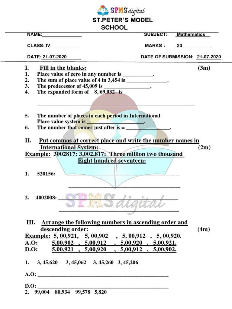 Class 4 Slip Test 1 | PDF
