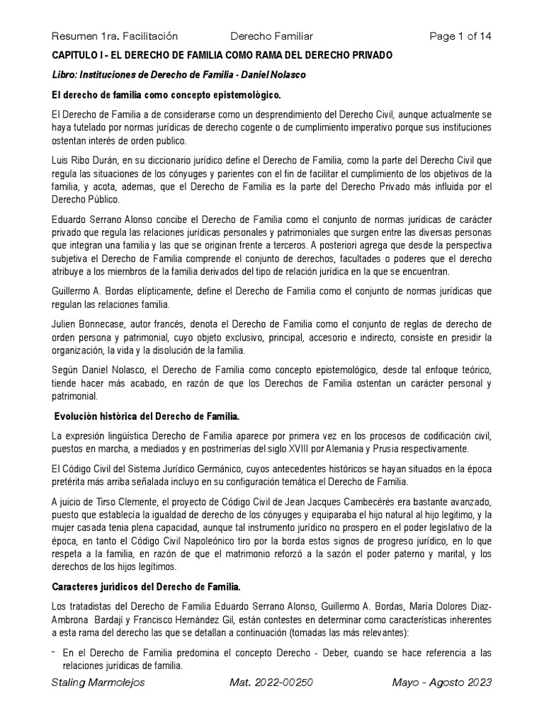 Resumen Cap - VII y Cap I - Derecho Familiar | PDF