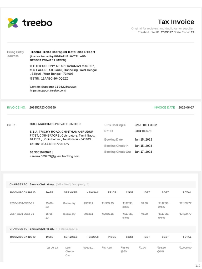 108 Room Bill | PDF | Invoice | Taxes