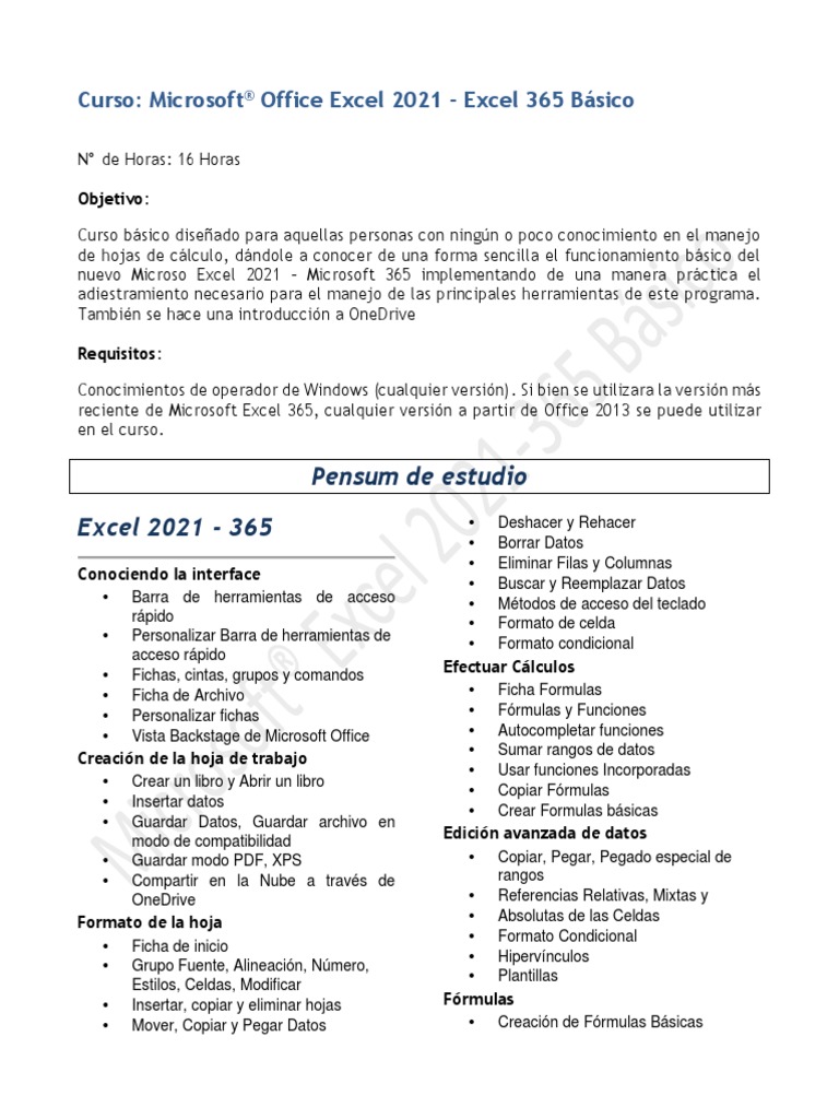 Excel 2021 - 365 Basico Ver 2 | PDF