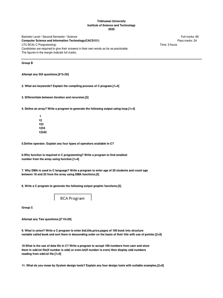 Cprogramming 2020 Questionpaper | PDF | Teaching Methods & Materials | Computers