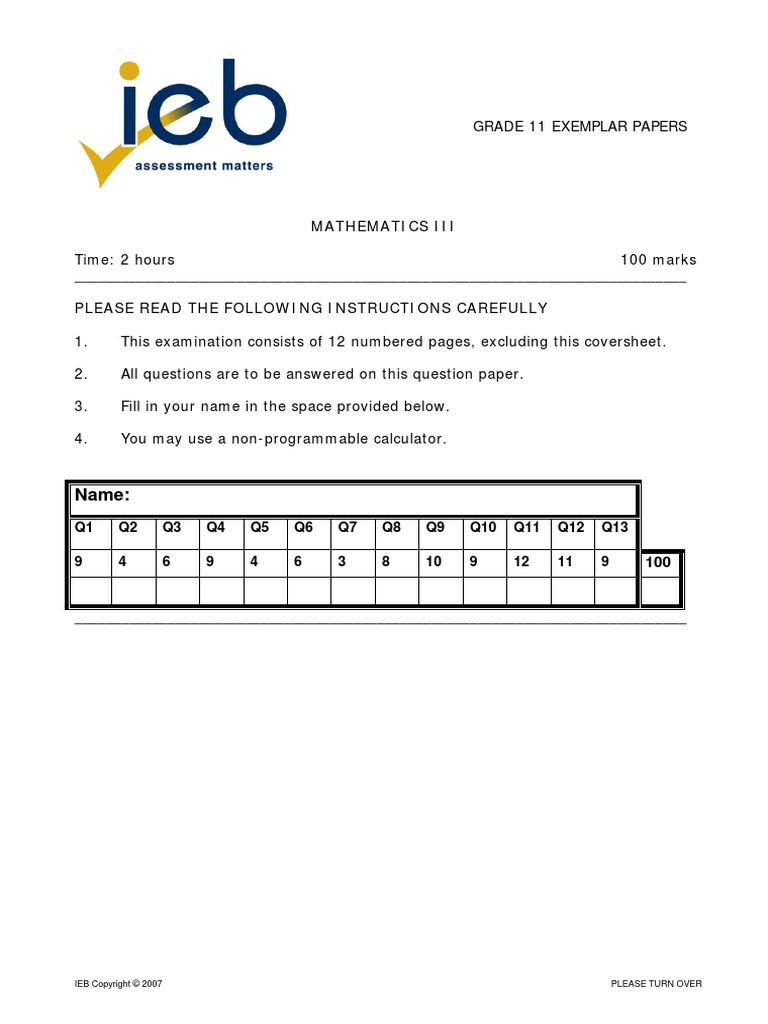 Mathematics Paper 3 Grade 11 Examplars | PDF | Mean | Median