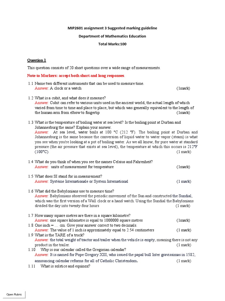 MIP2601 Assignment 3 Marking Guideline | PDF