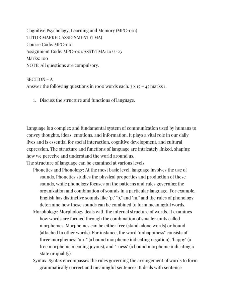 Cognitive Psychology, Learning and Memory (MPC-001) | PDF | Creativity | Memory