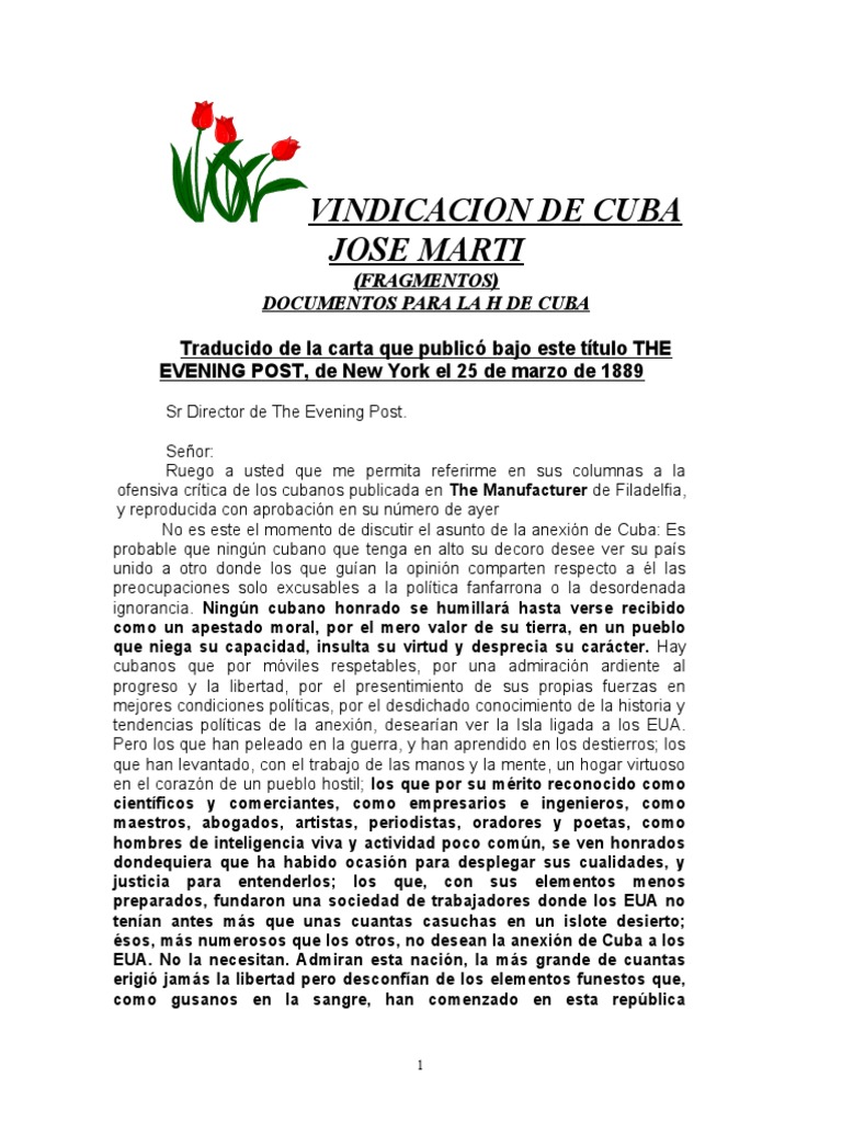 Vindicacion de Cuba | PDF | Cuba | Tolerancia