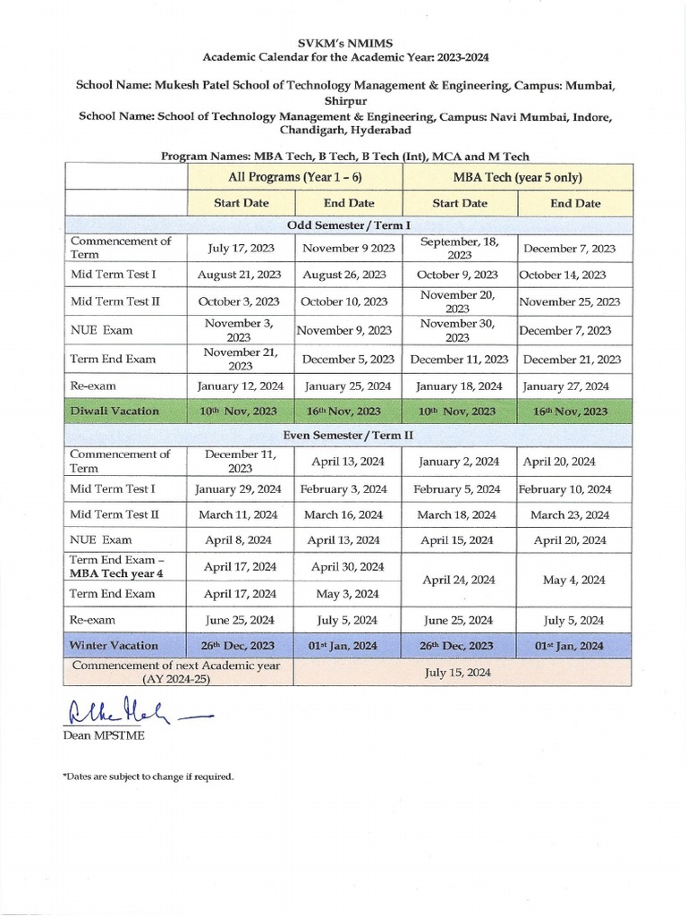 Academic Calendar For The AY 2023-24 | PDF