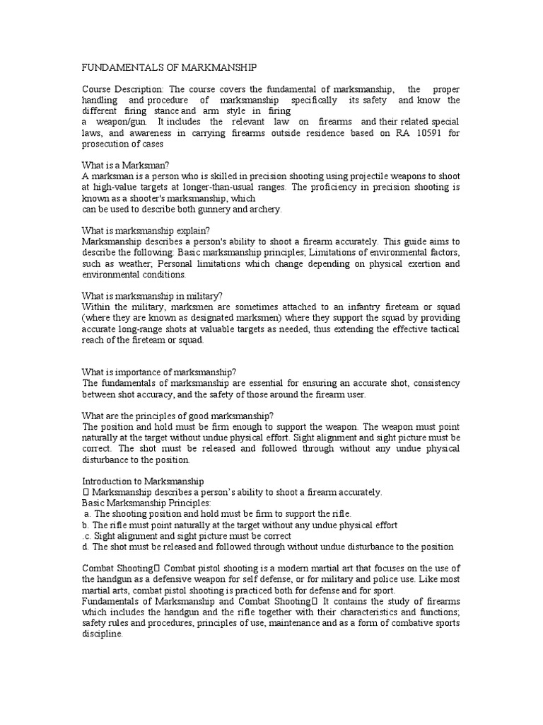 Fundamentals of Markmanship | PDF | Marksman | Firearms