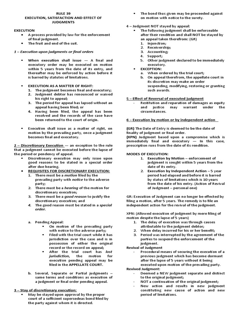 Rule 39 Execution Satisfaction and Effect | PDF