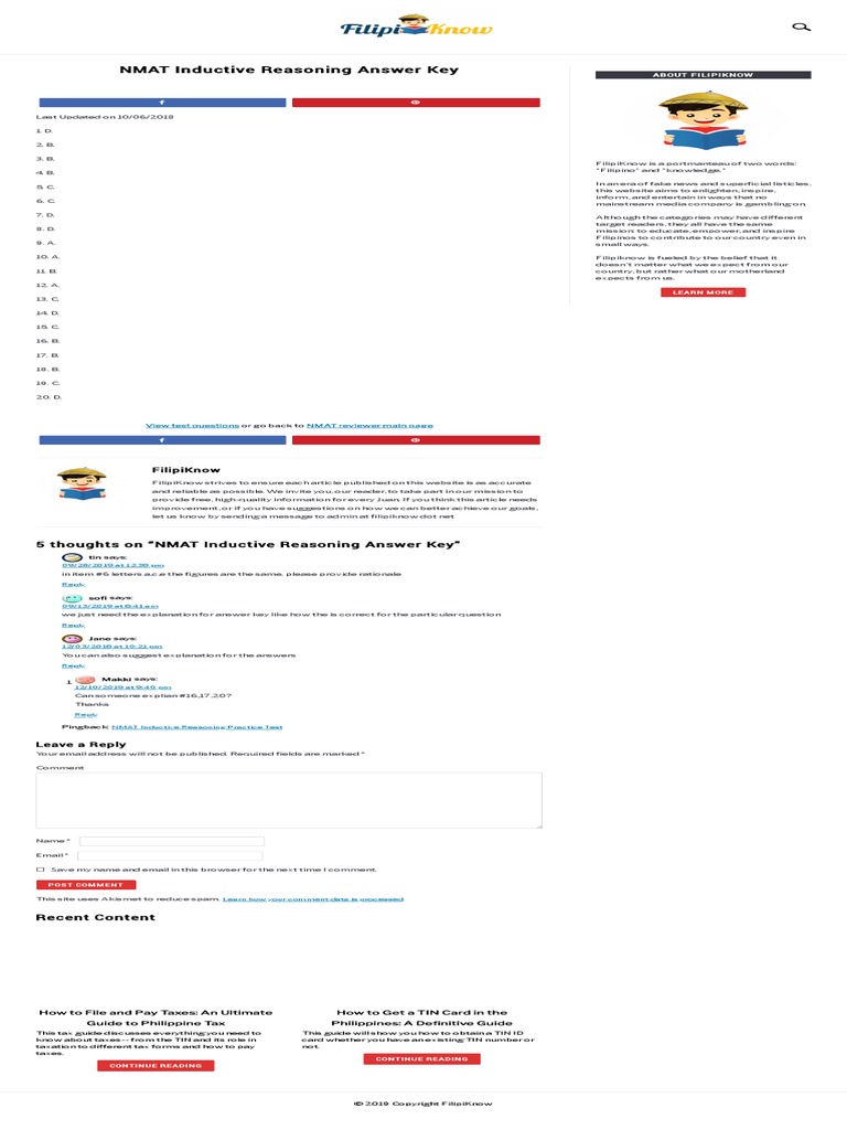 Inductive Reasoning Answer Key | PDF | Human Communication | Cognition