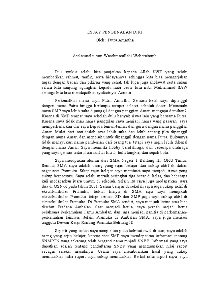Essay Pengenalan Diri | PDF